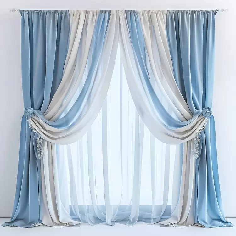 Modern Light blue color palette Sheer Fabric Soft and Bold