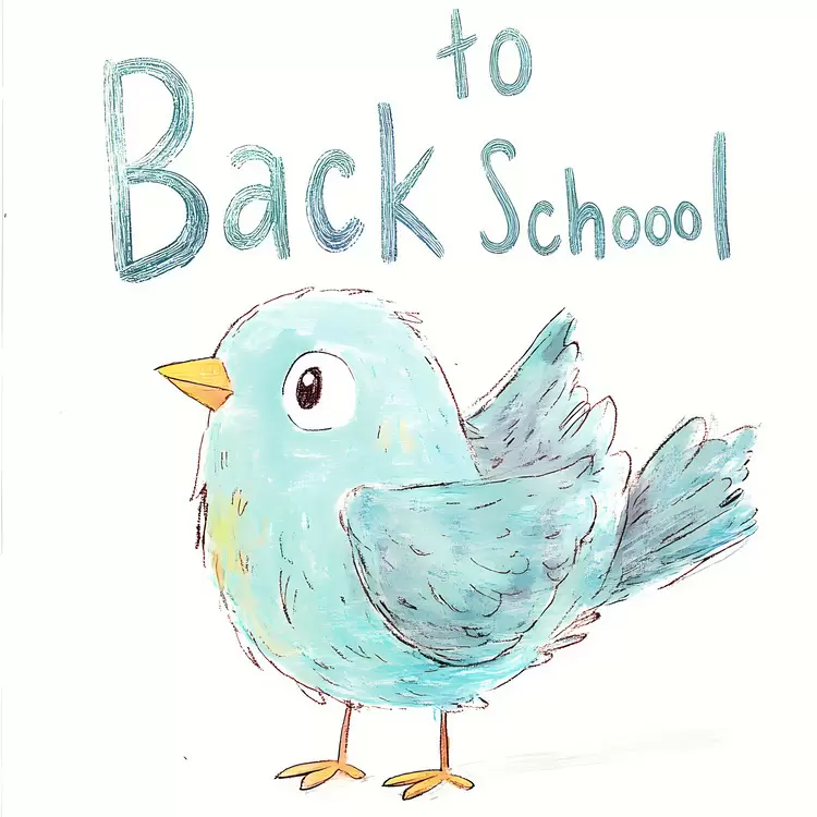 bird whimsical illustrated blue Back to School